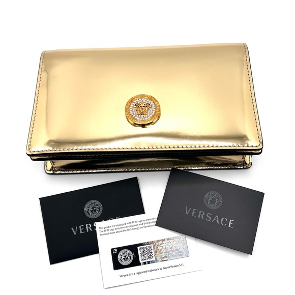 Versace | Bags | Authentic Versace V Logo Metallic Gold Leather Chain 2 ...